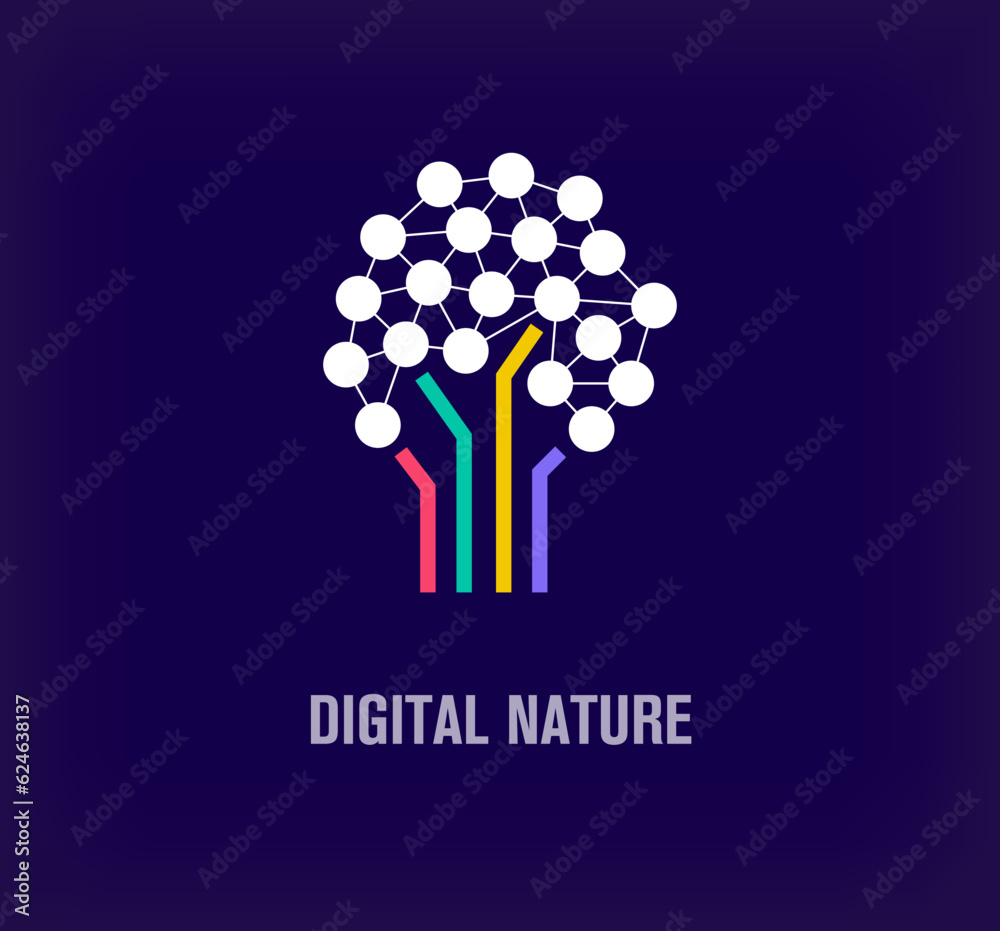 Unique digitized tree logo. Modern color transitions. Company around ...