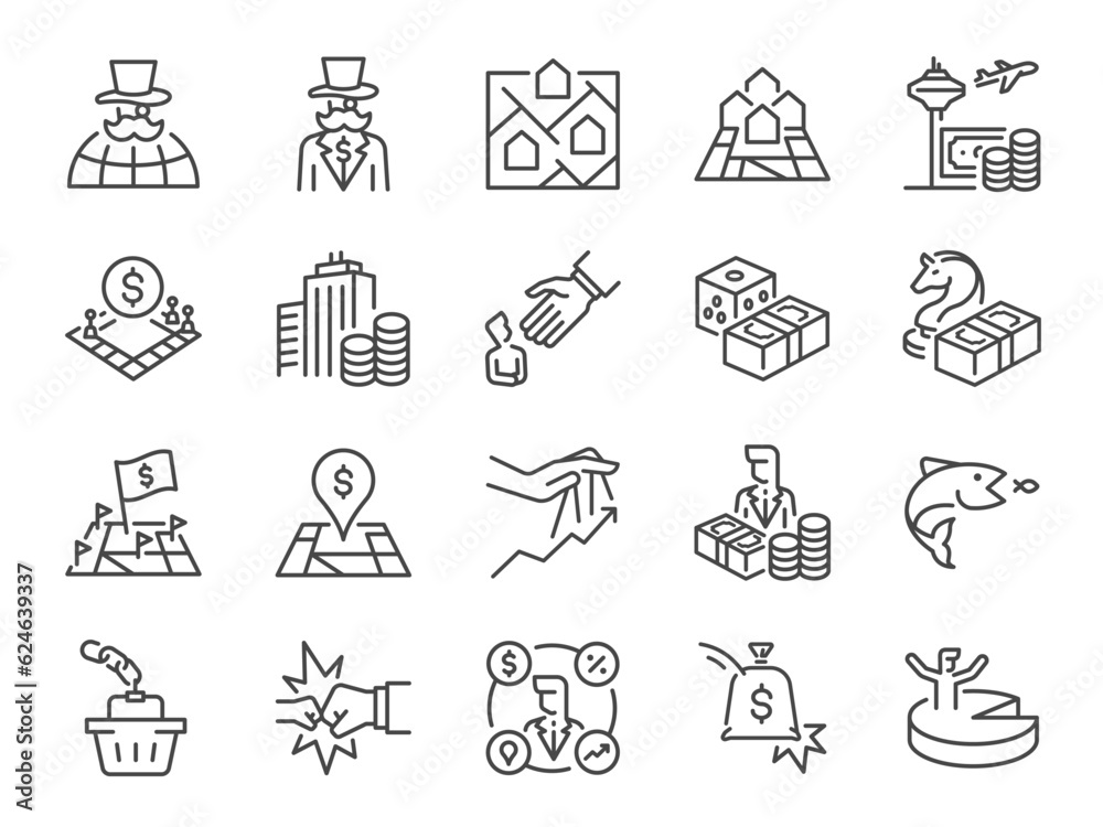 Monopoly icon set. It included Antitrust, wealth, rich, asset, and more ...