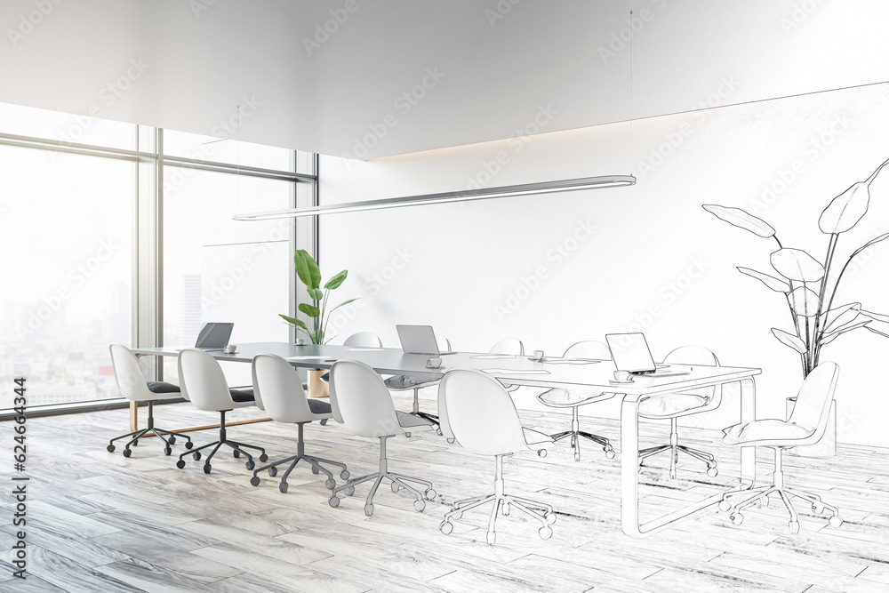 Perspective view of design project of modern conference room with ...