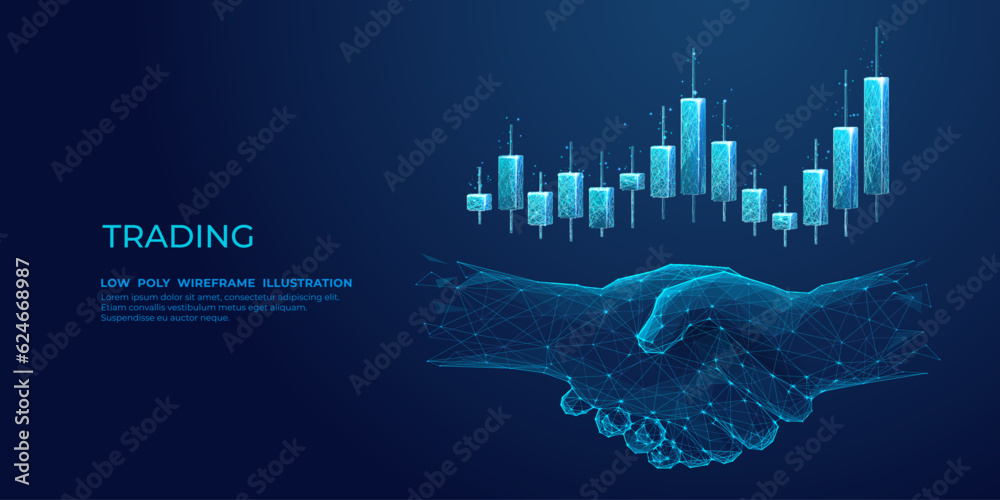 Abstract handshake and stock market candlestick. Digital trading and ...