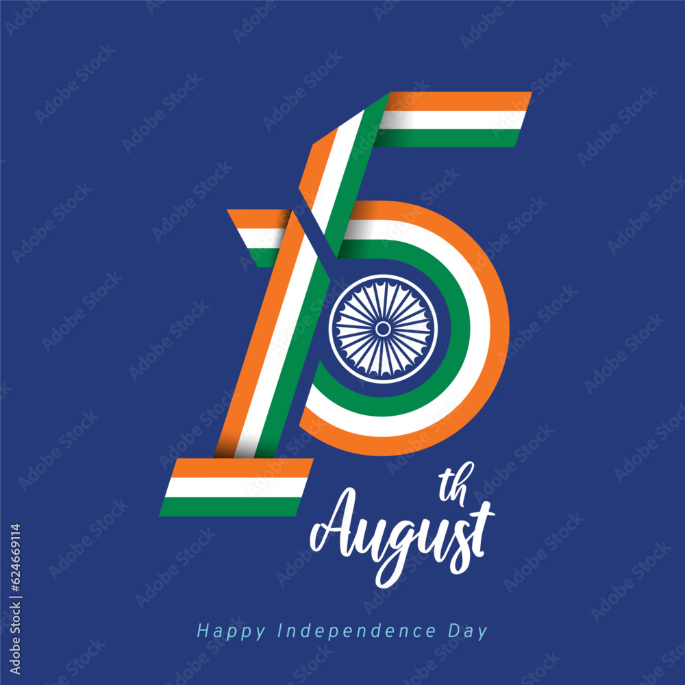 15th August post, 15 text, logo, Vector, social media post. Happy ...