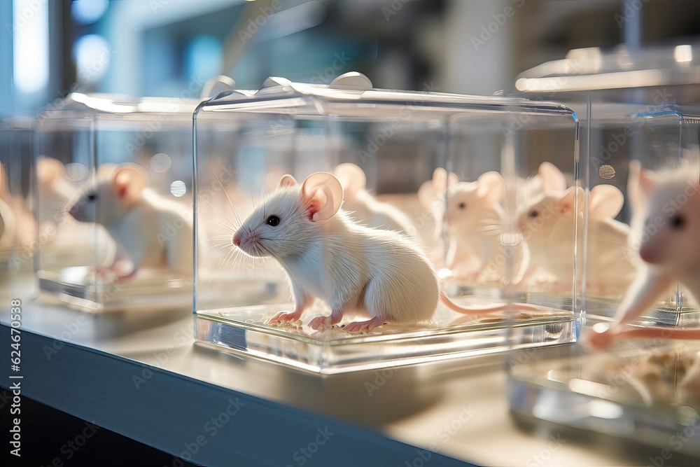 Laboratory mice isolated in a glass boxes in a modern laboratory ...