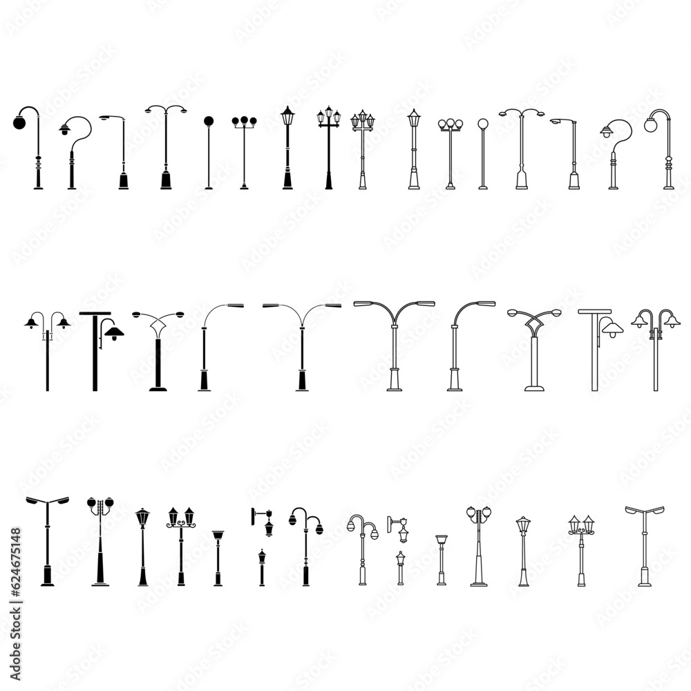 Street light vector icon set. Street lighting illustration sign ...