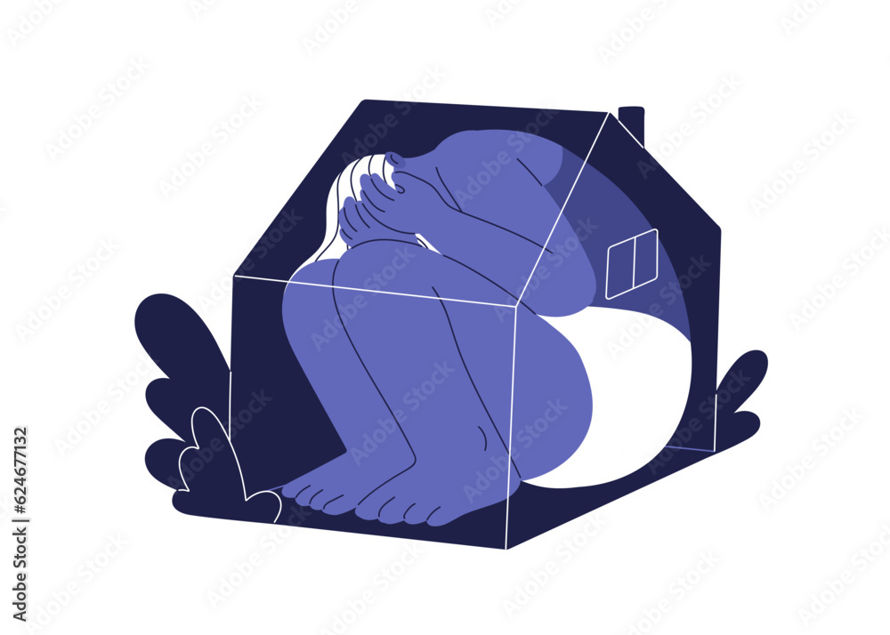 Sad lonely unhappy person in despair. Staying home alone in isolation ...