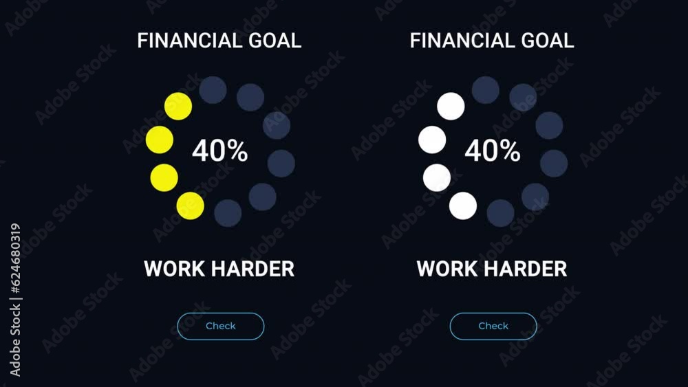 Animated dot progress bar UI element. Financial goal. Work harder ...