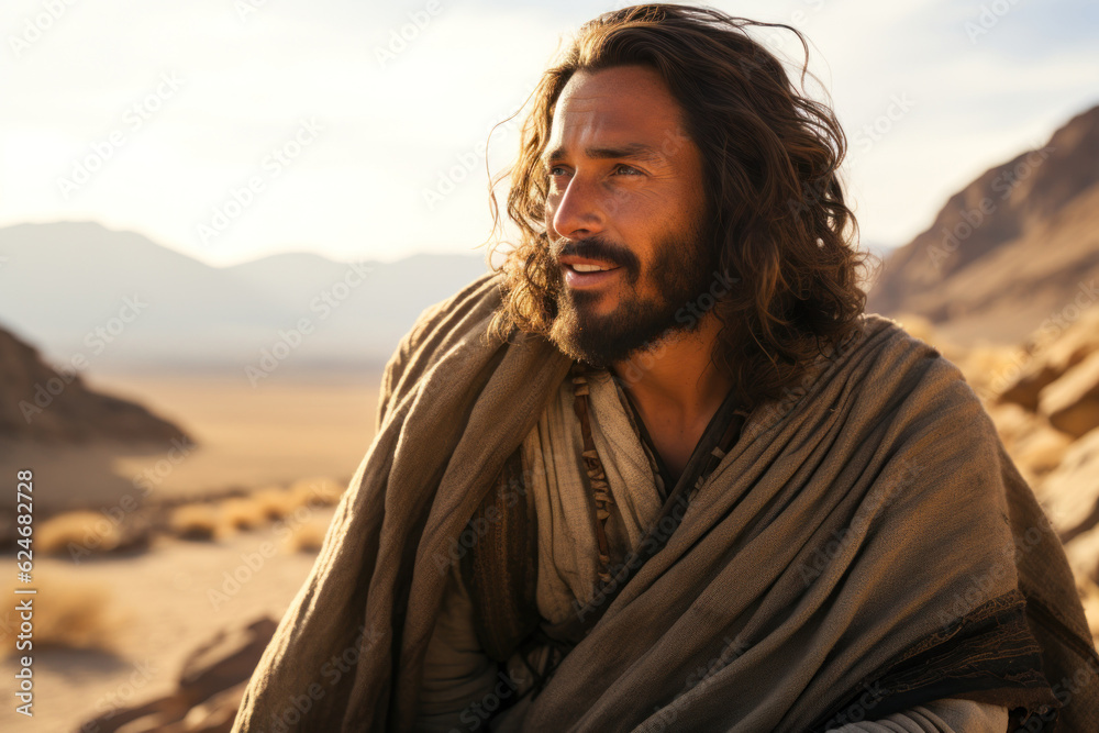 Jesus Christ in the desert of temptation facing his enemy Generative AI ...