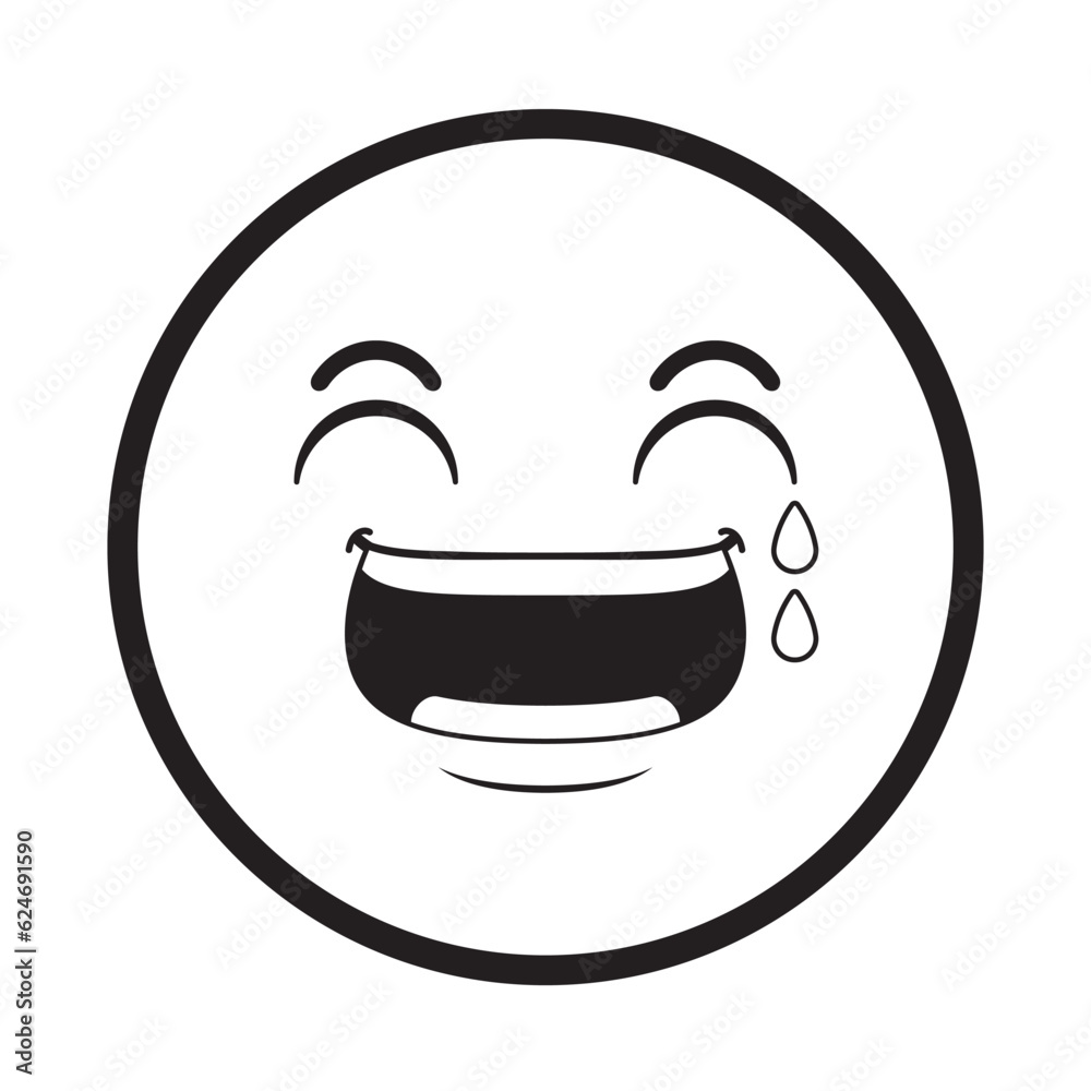 emoji laughing outline face cartoon cute Stock Vector | Adobe Stock