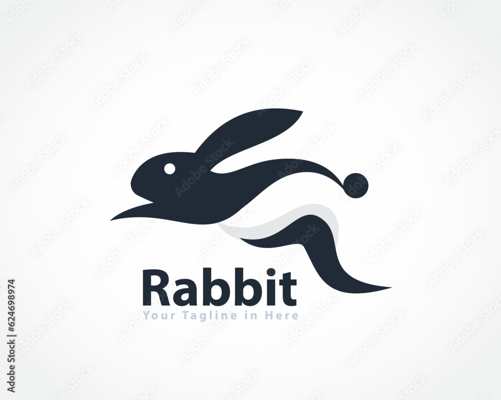 beauty abstract bunny rabbit running jump logo design template ...