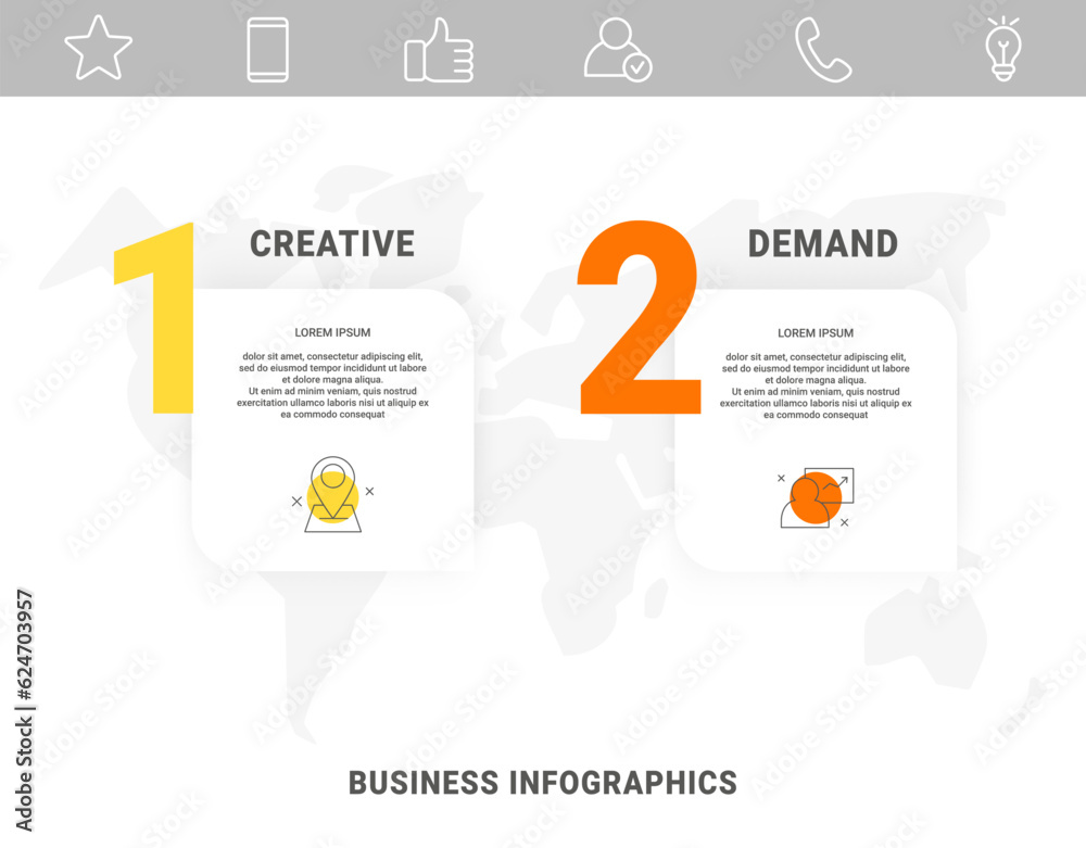 Vector infographics with 2 numbers or figures and rectangular items or ...