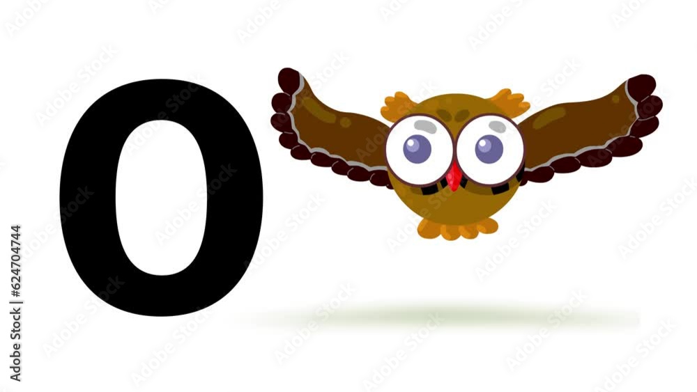 O letter big black like owl flying cartoon animation. Animal bird loop ...