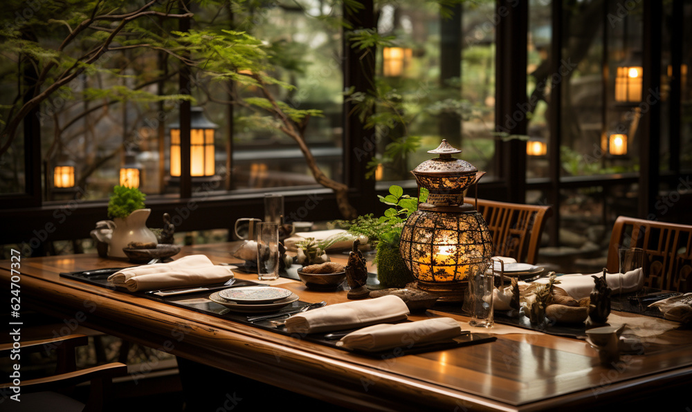 Japanese restaurant. tables in a classic style traditional Japanese ...