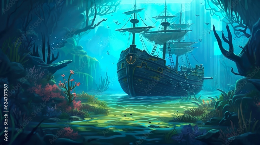 Abstract background shipwreck. An evocative banner design featuring an ...