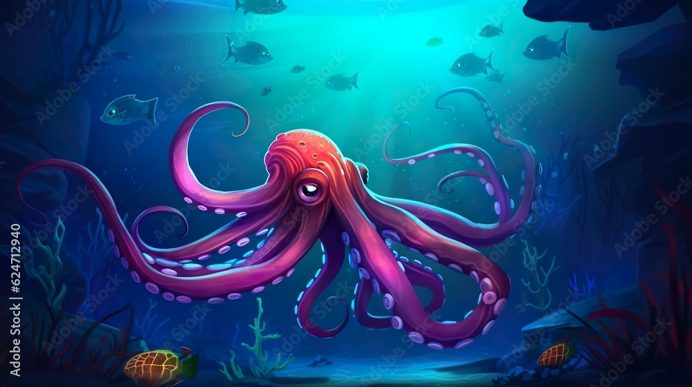 Abstract background giant squid. Intricate illustration showcasing the ...