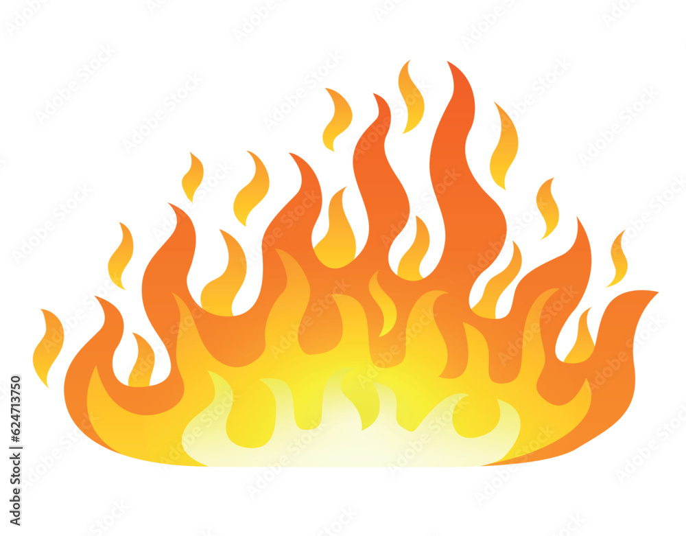Big fire flame in cartoon style, isolated on white background. vector ...
