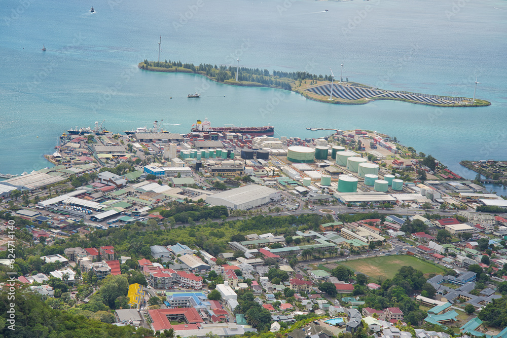 Troise frere nature trail, view of the international port, indian ocean ...