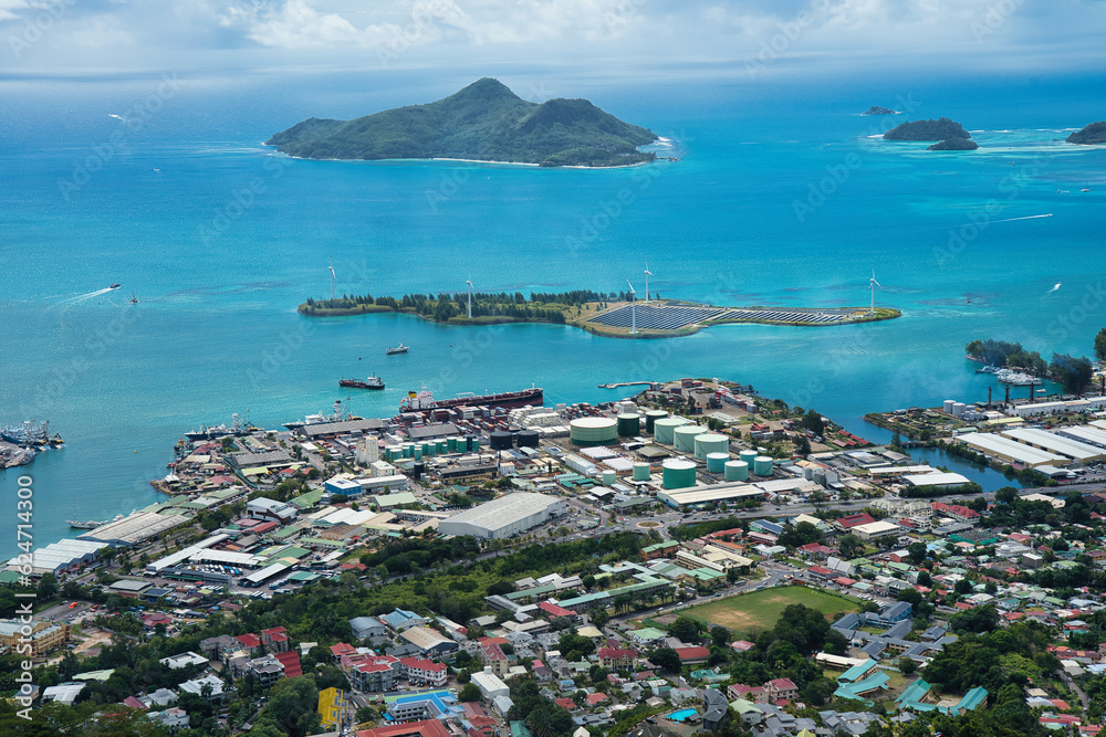 Troise frere nature trail, view of the international port, indian ocean ...