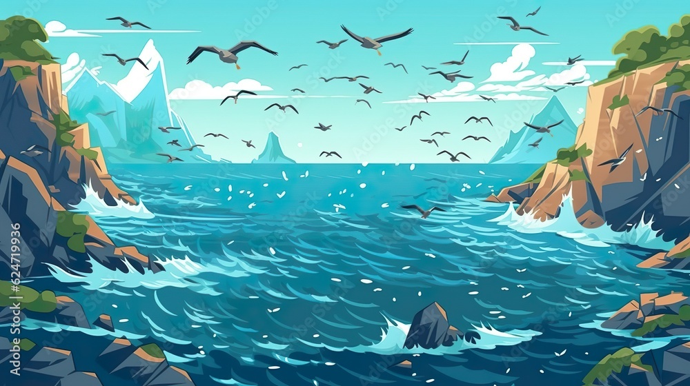 Abstract background ocean birds. Beauty of ocean birds in an intricate ...