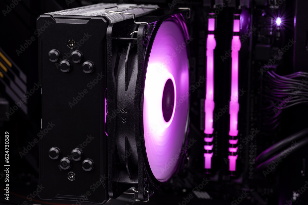 Computer fan. DDR4. Modern case cooling system. Installation of HTPC ...