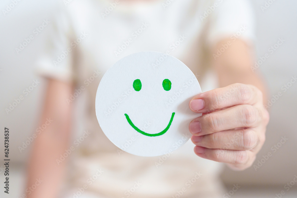 Woman show Happy Smile face paper, Mental health Assessment, Psychology ...