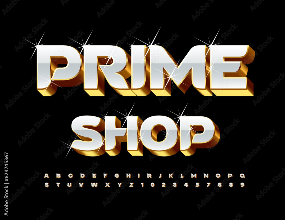 Vector elite logo Prime Shop with 3D Gold and White Font. Luxury set of ...