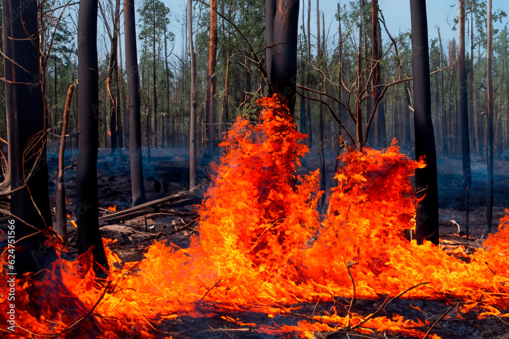 Forest fire on the island of Rhodes, Rodes, Greece. Forest fire in ...