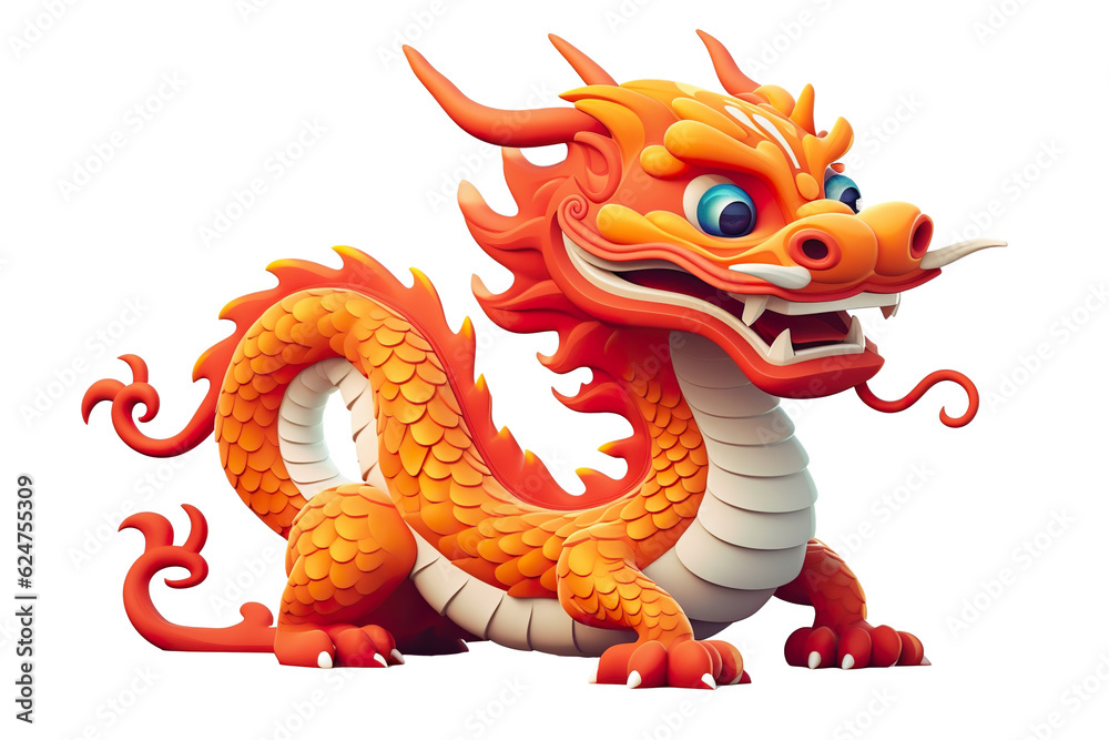 cute Chinese dragon, white isolated background PNG, cartoon style ...