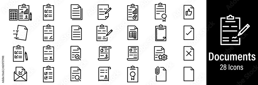 Documents Web Icons. Clipboard, Certificate, Contract, Approved ...