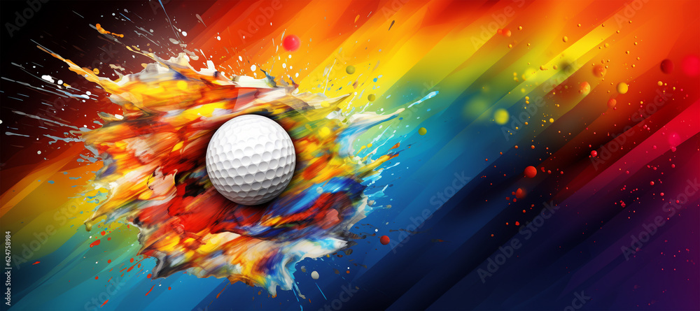 Golf ball sport symbol colorful splash art illustration wide banner ...