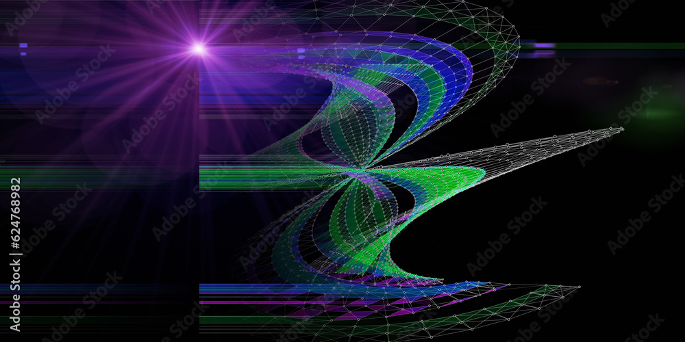 Abstract background twisting wireframe grid from color blurred lines ...