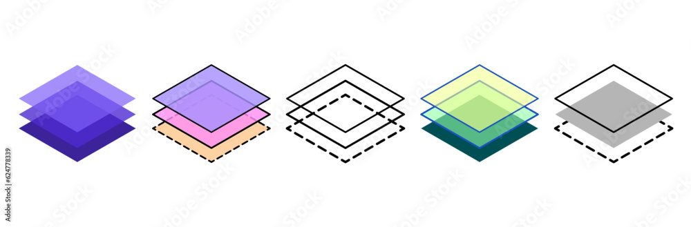 Layers of three levels. Layer level symbols. Technological icon set ...