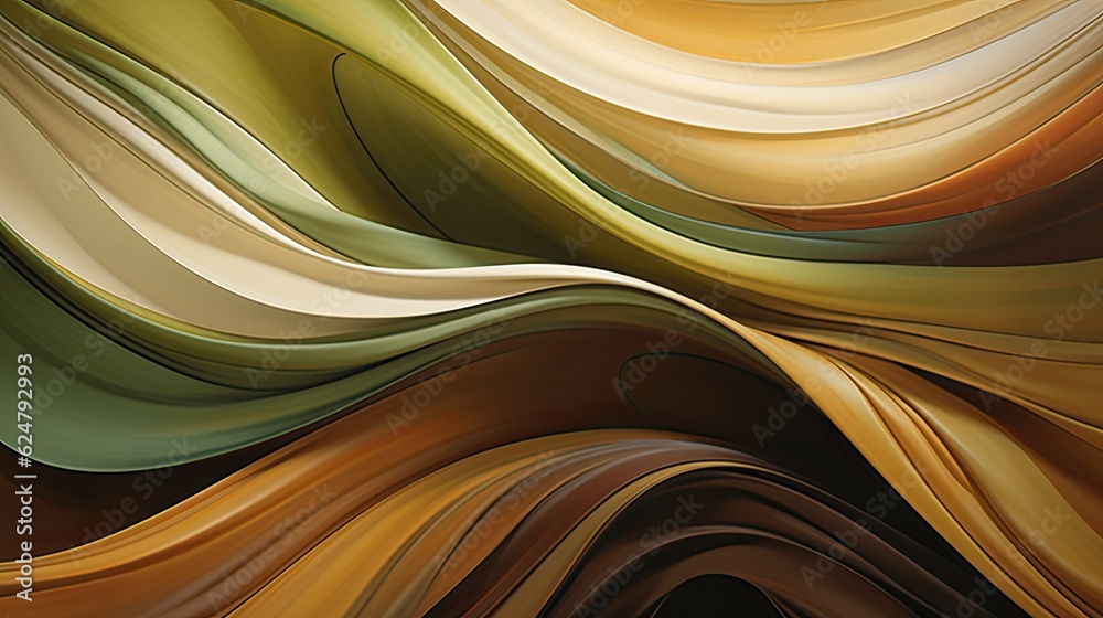 An abstract representation of swirling ribbons in earthy tones of brown ...