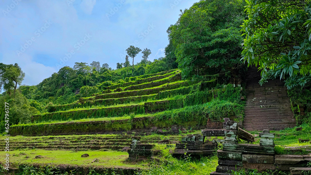 The beautiful landscape of the ancient spiritual brick stairs, old wild ...