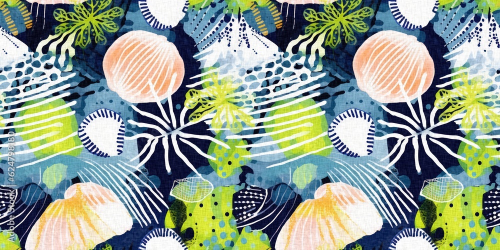 Seamless trendy underwater shell clam repeat background. Tropical ...