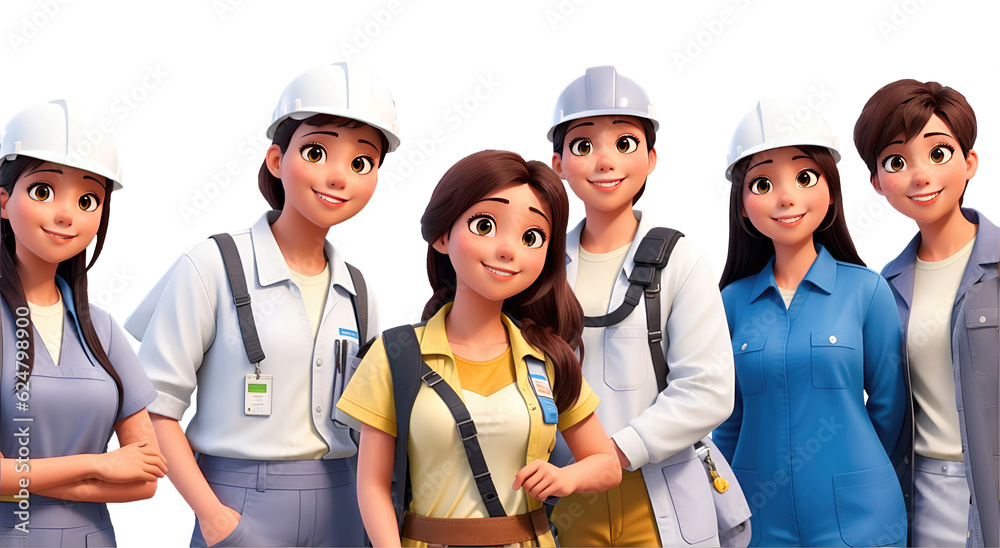 Group of factory workers with various professions standing together and ...