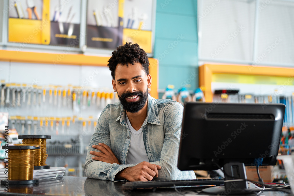 Portrait of salesman. Happy Professional Shop assistant of retail store ...