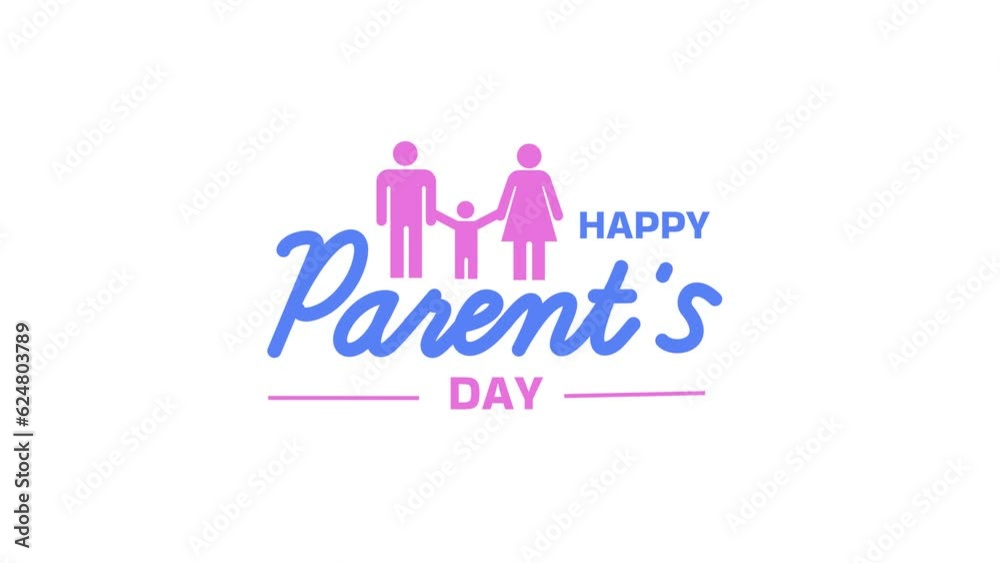 Happy Parents Day Lettering Text Animation in pink and blue color on ...
