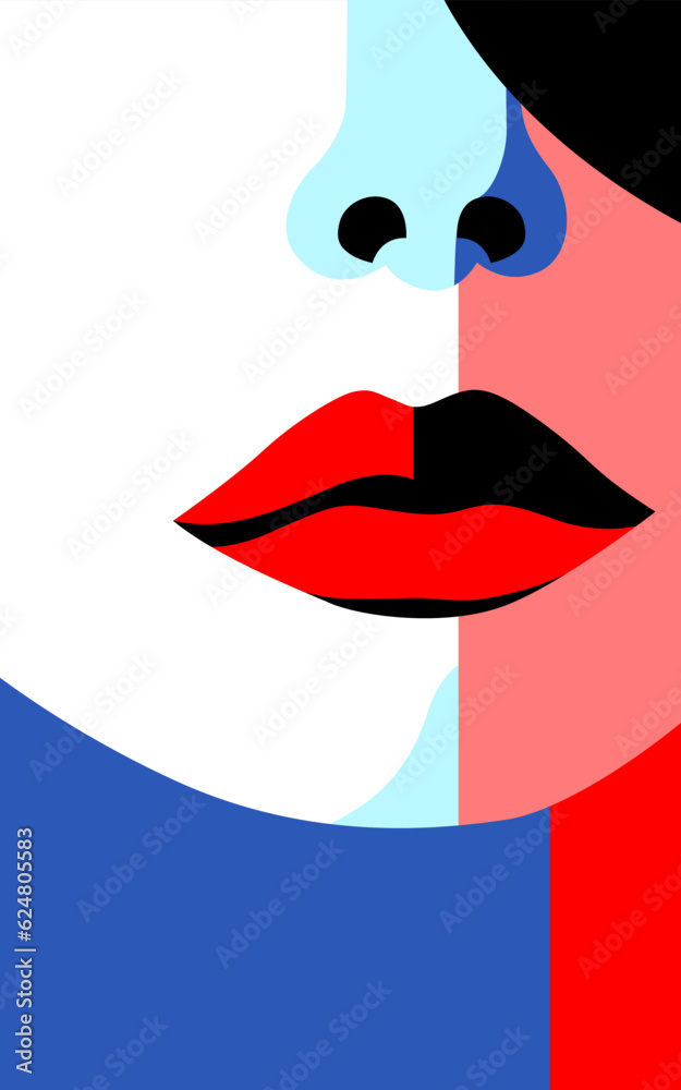 Beautiful young fashion woman, face detail with lips and nose ...