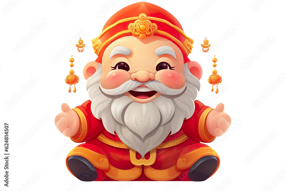cute Chinese new year God of fortune smiling, white isolated background ...