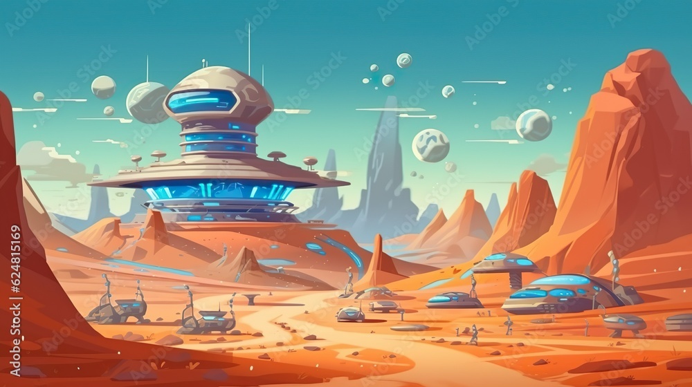 Background interplanetary station and spaceships. The beauty of ...