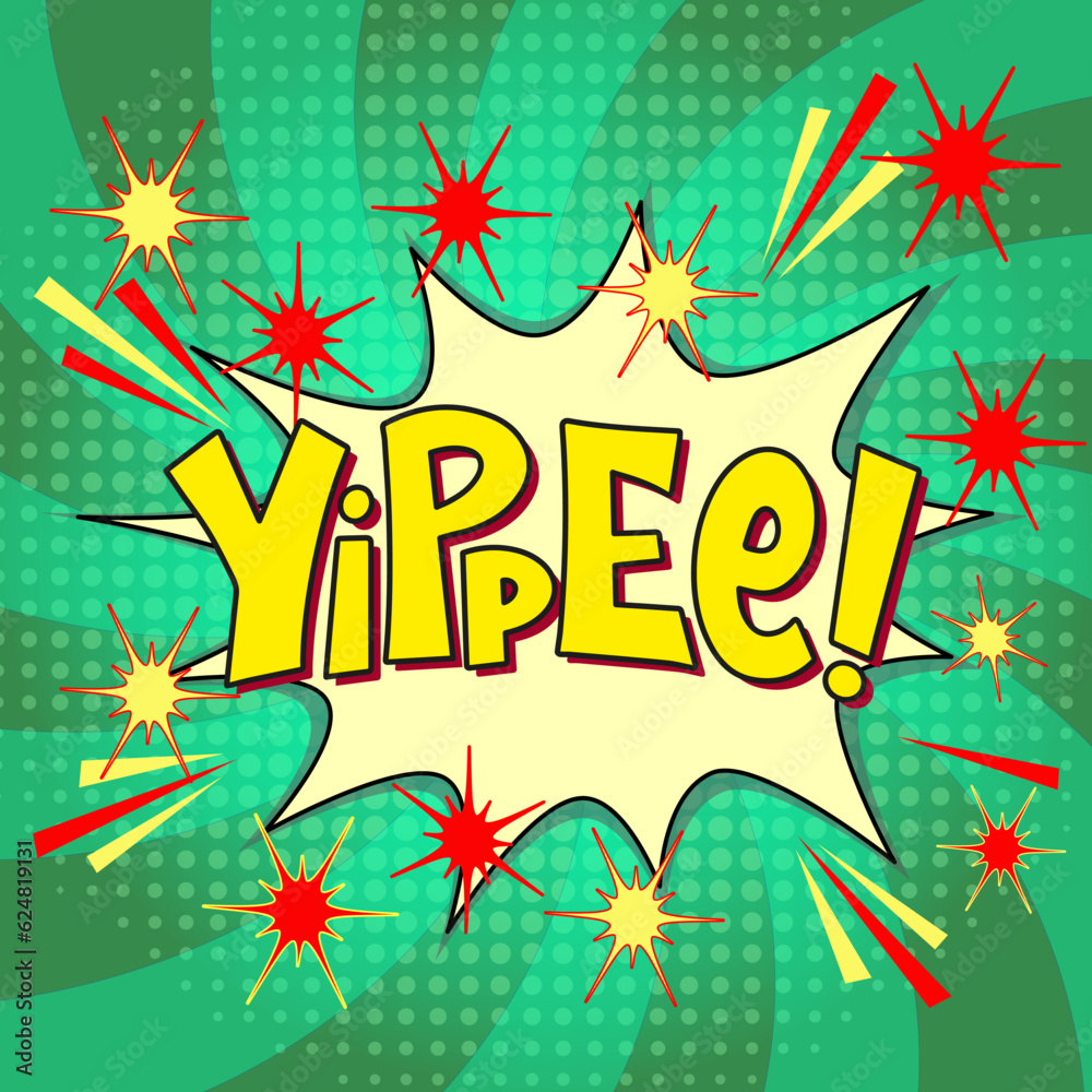 Comic lettering yippee with red lips and an open mouth. Vector bright ...
