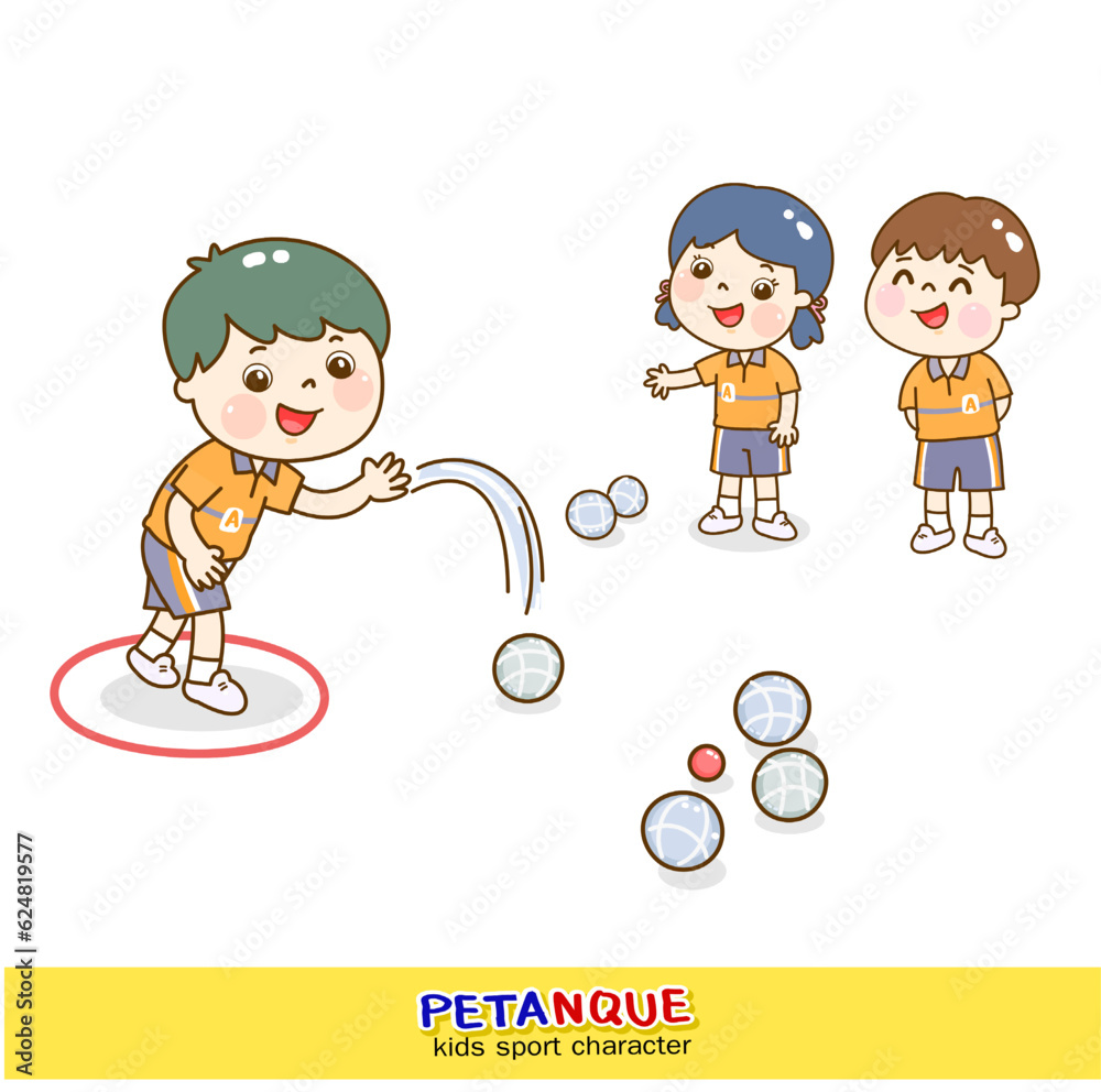 Cartoon kids playing Petanque character. Stock Vector | Adobe Stock
