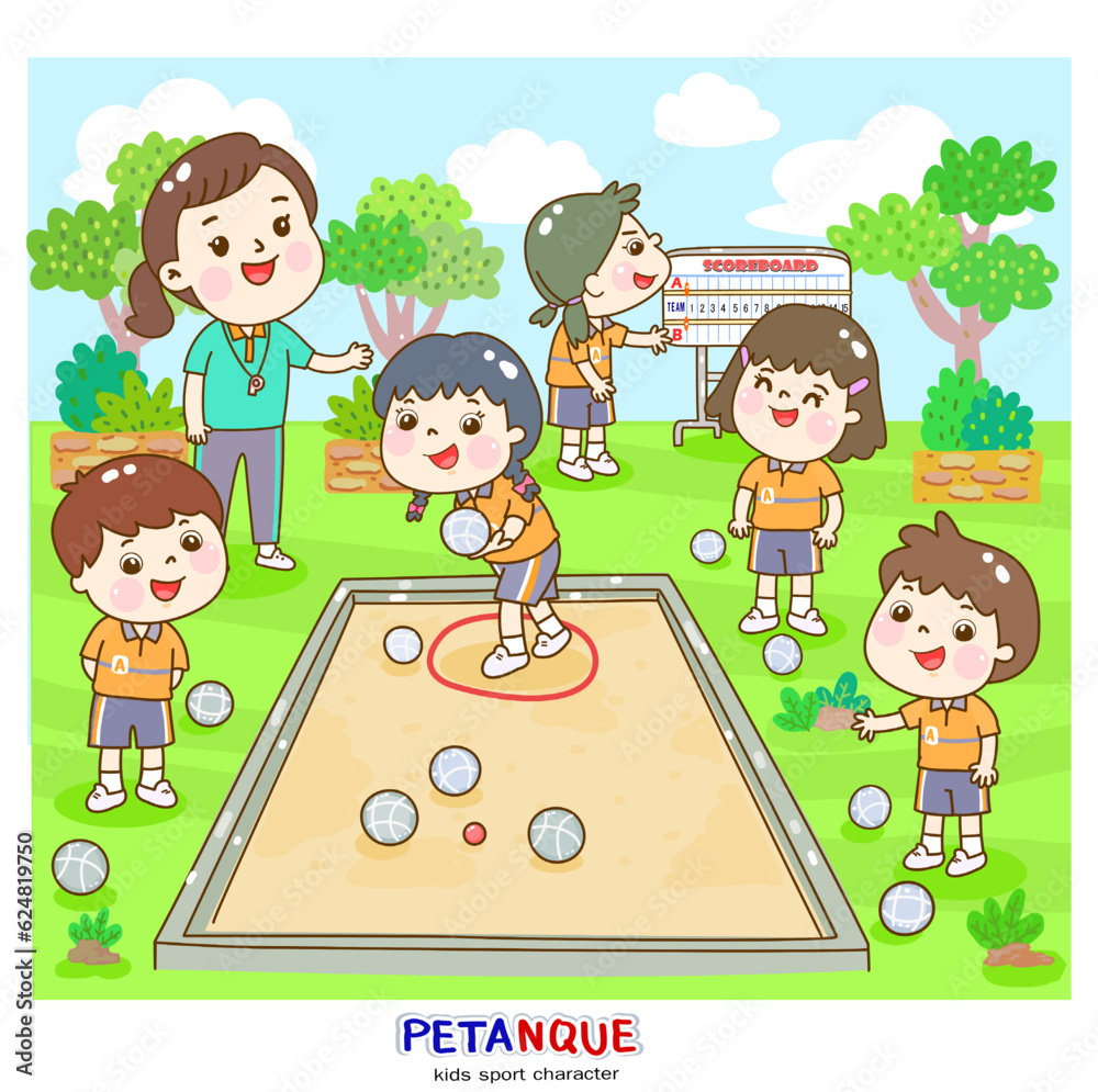 Cartoon kids playing Petanque character. Stock Vector | Adobe Stock