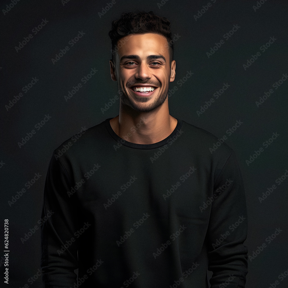 mixed race man in gildan black sweater mock up black studio ai ...
