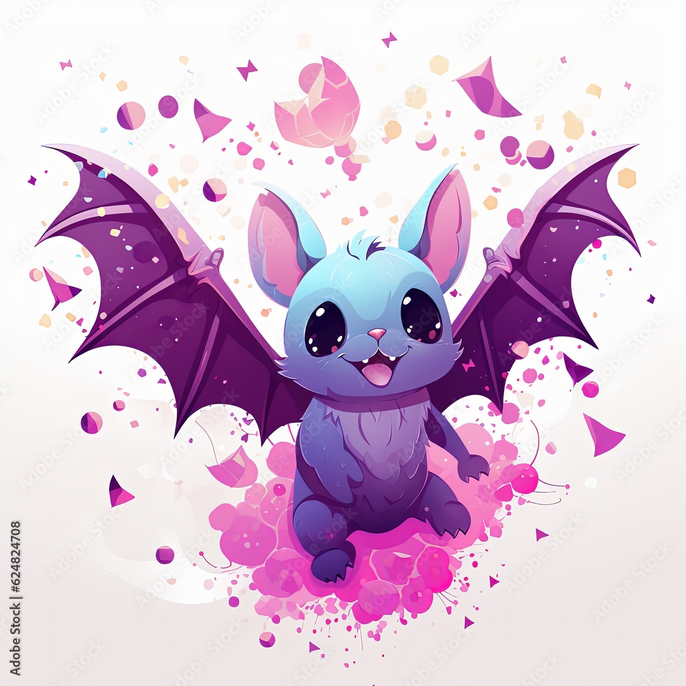 cute cartoon bat with confetti sprinkles, a low poly illustration ...