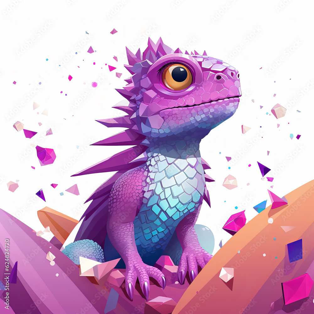 cute cartoon lizard with confetti sprinkles, a low poly illustration ...