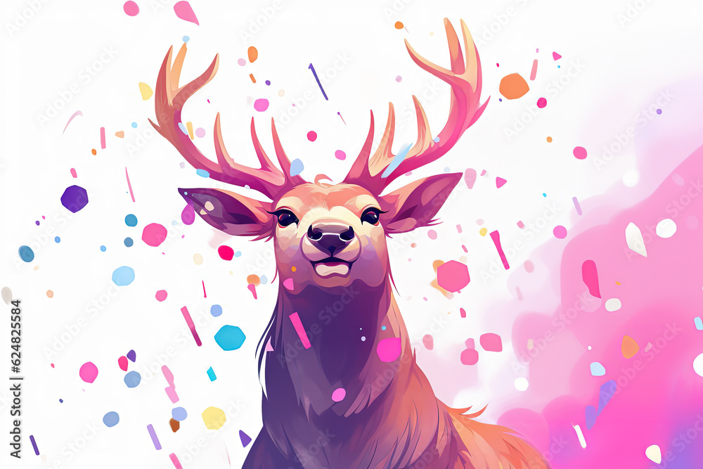 cute cartoon elk with confetti sprinkles, a low poly illustration ...
