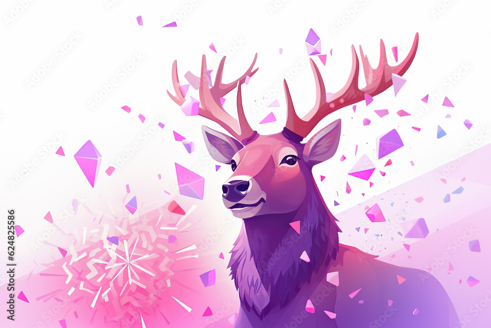 cute cartoon elk with confetti sprinkles, a low poly illustration ...