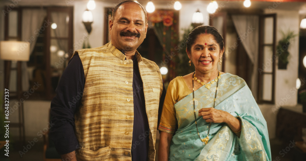 Portrait of Happy Indian Middle-aged Couple in Traditional Clothes ...