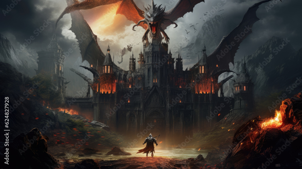 epic fantasy wallpaper with towering castles, mythical creatures, and ...