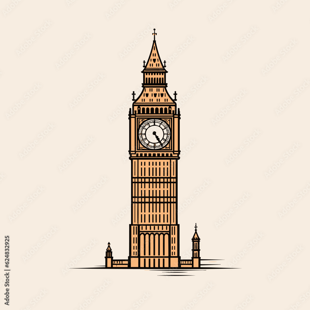 Vecteur Stock Big Ben hand-drawn comic illustration. Big Ben. Vector ...